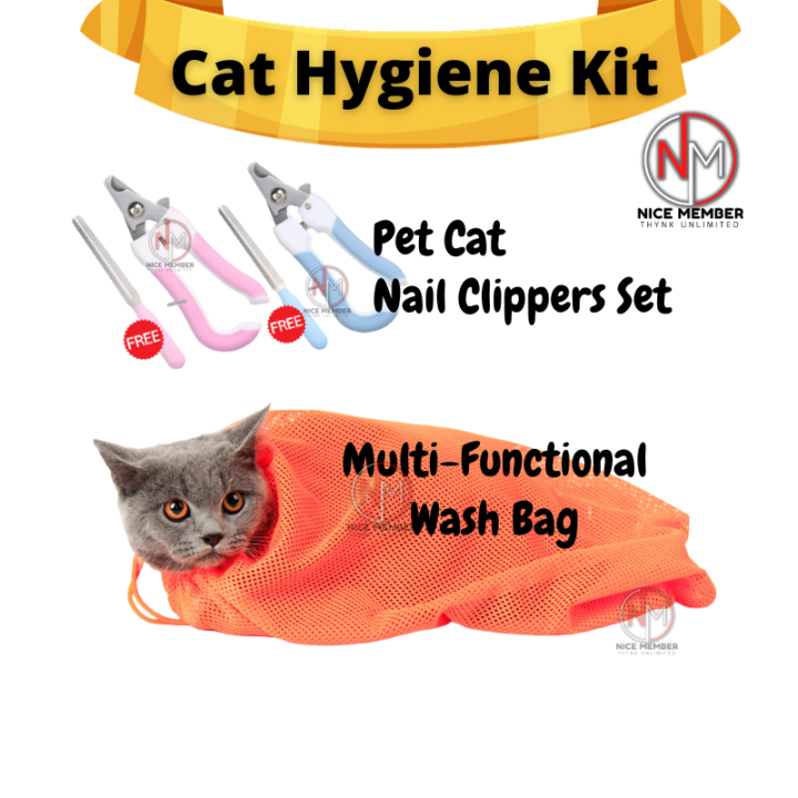 Cat Hygiene Kit Cat Nail Clippers Set Cat Wash Bag Multi-Functional Kit ...