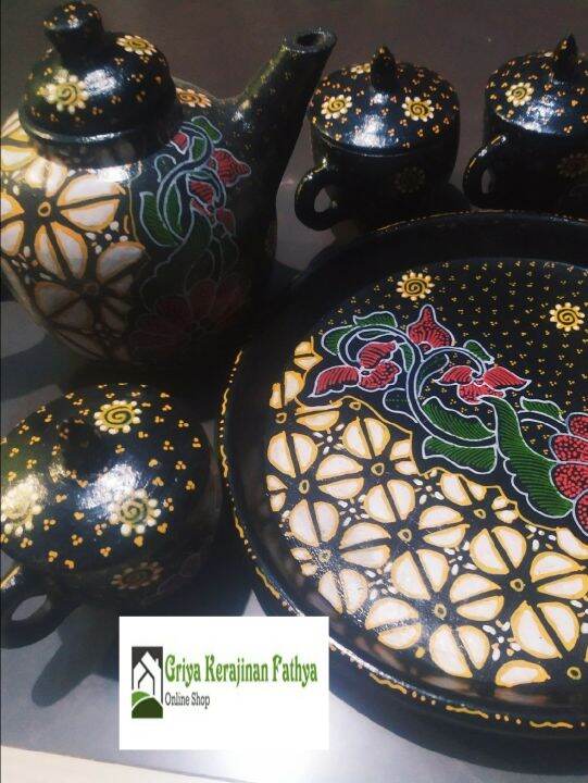POCI SET TANAH LIAT MOTIF BATIK/ TEKO GERABAH / PROMO POCI SET MOTIF ...