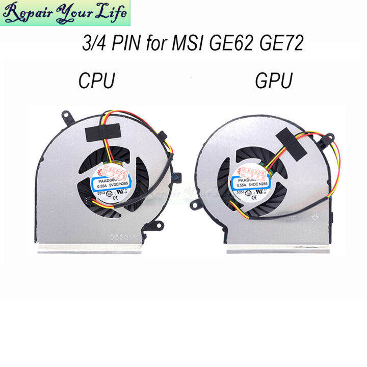3pin 4ขาพัดลมคอมพิวเตอร์หม้อน้ำพัดลมระบายความร้อนสำหรับ MSI GE62 GL62 GE72 GL72 GP72 GP72 ...