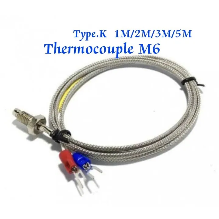 สายเทอร์โมคัปเปิ้ล thermocouple เป็นหัววัดอุณหภูมิ type.K เกลียว M6 วัดอุณหภูมิ 0-600องศา มือ1 ...