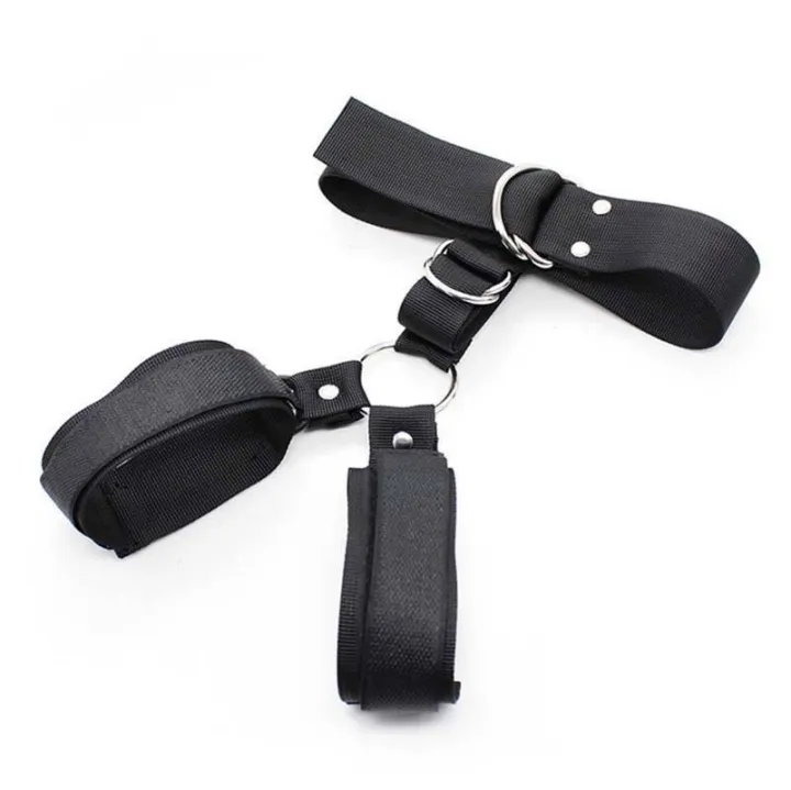Restraint Collar Slave Neck Ring + Hand Cuffs Harness Strap Handcuff SM ...