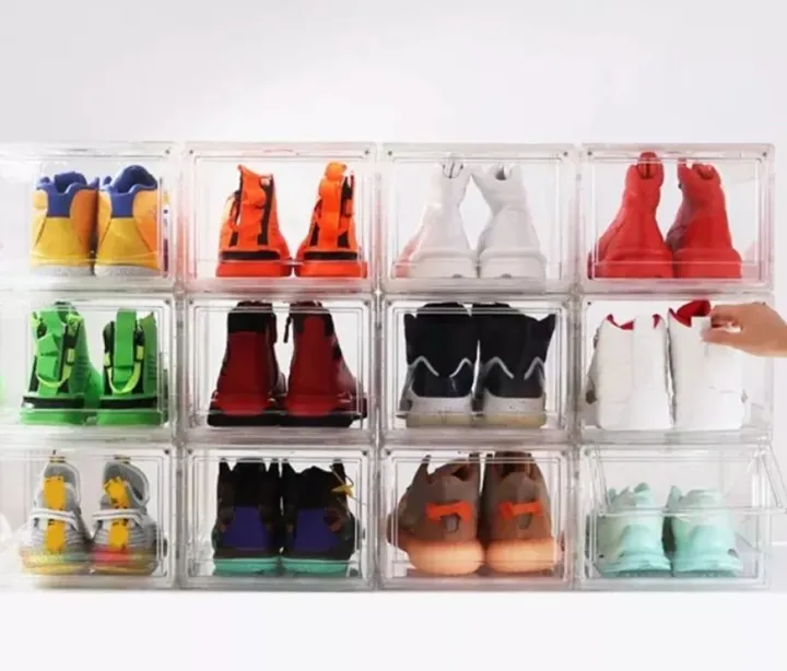 Stackable Acrylic Shoe Box Magnetic Clear Front Drop High-Grade Premium ...