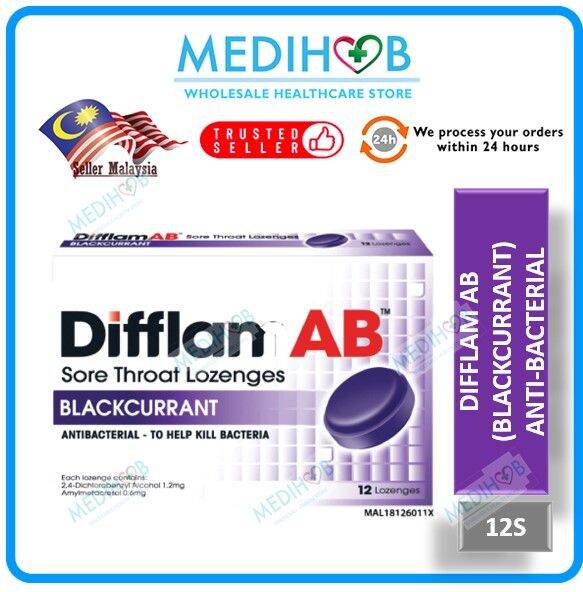 DIFFLAM AB SORE THROAT LOZENGES [BLACKCURRANT] 12S EXP 30/6/2025 | Lazada