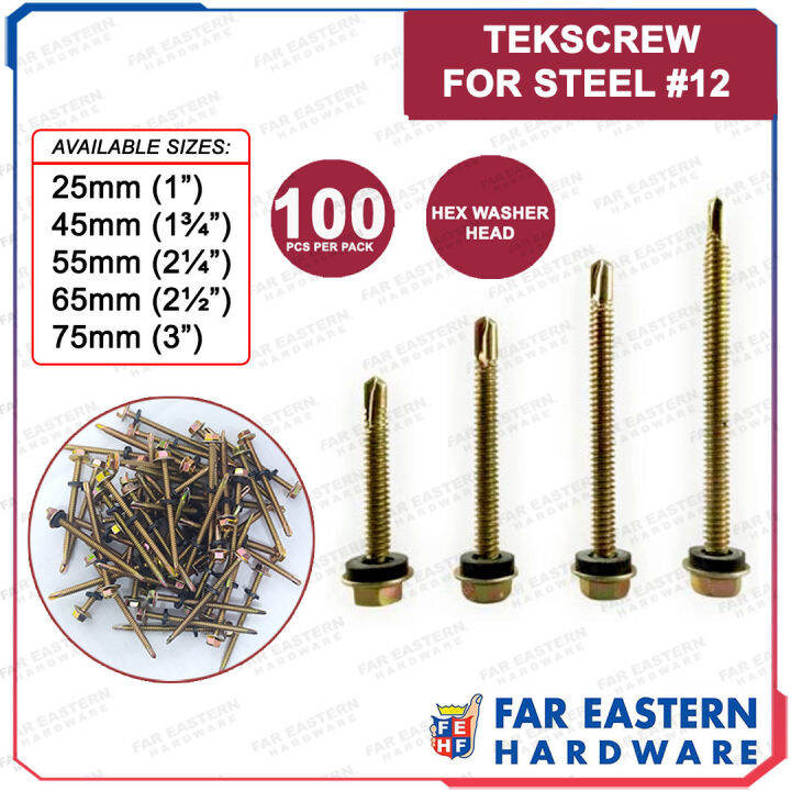 TEKSCREW for Steel Metal #12 Tex Screw 1" 1-3/4” 2-1/4” 2-1/2” 3" (100 PCS PER PACK) | Lazada PH