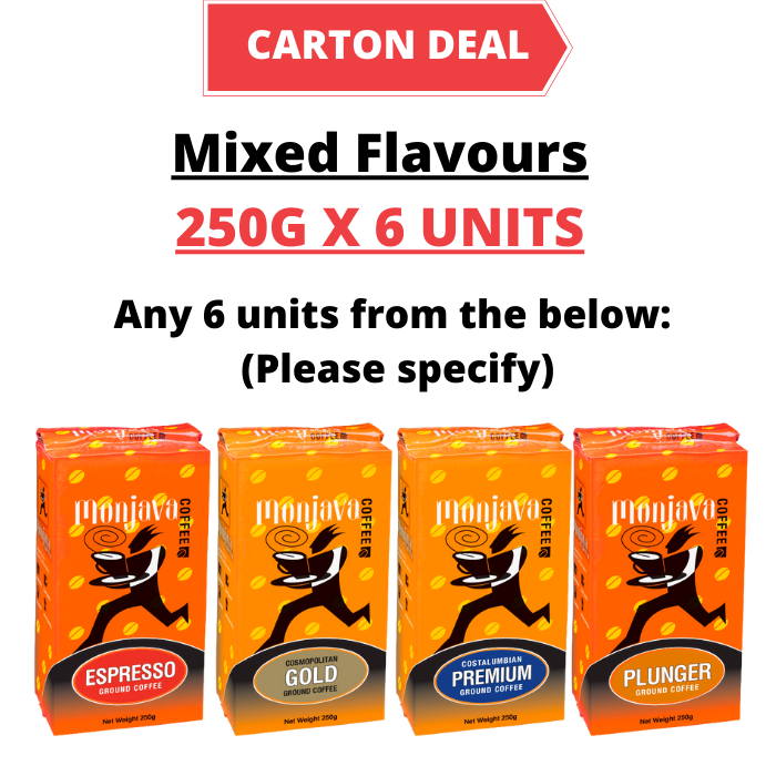 Carton Deal- Monjava Coffee Ground Brick Pack Mixed Flavours 250g x 6 ...