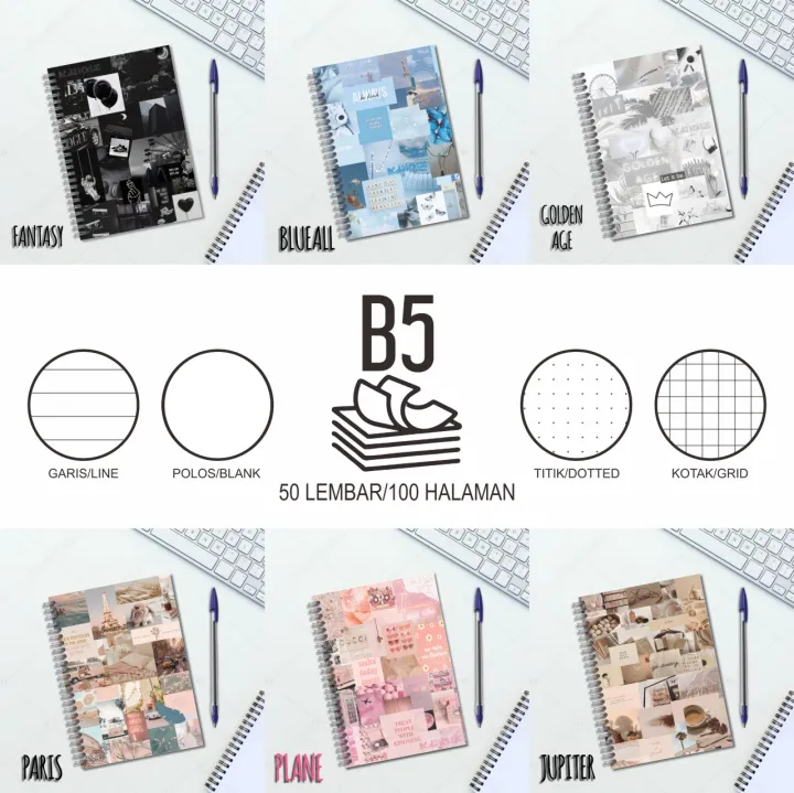 Notebook Jurnal Notebook A6 A5 B5 grid line dotted blank Buku catatan ...