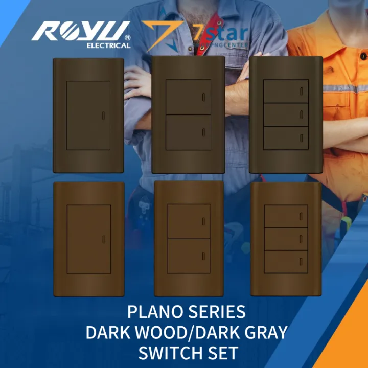 ROYU Plano Series DARK GRAY/DARK WOOD - 1 2 3 Gang /3-Way Switch Sets ...