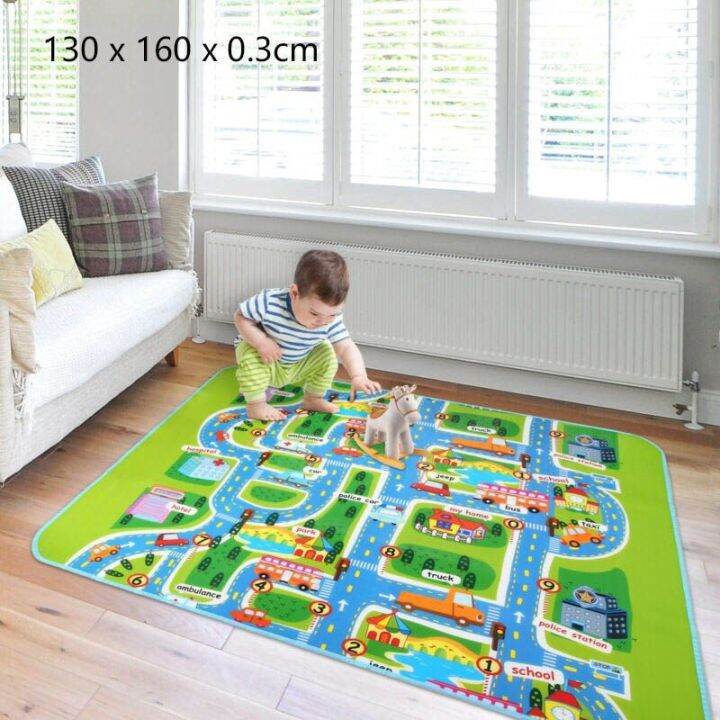 Play Mat 130x160cm Children's Road Map Kids Race Car Rug Runner Nursery ...