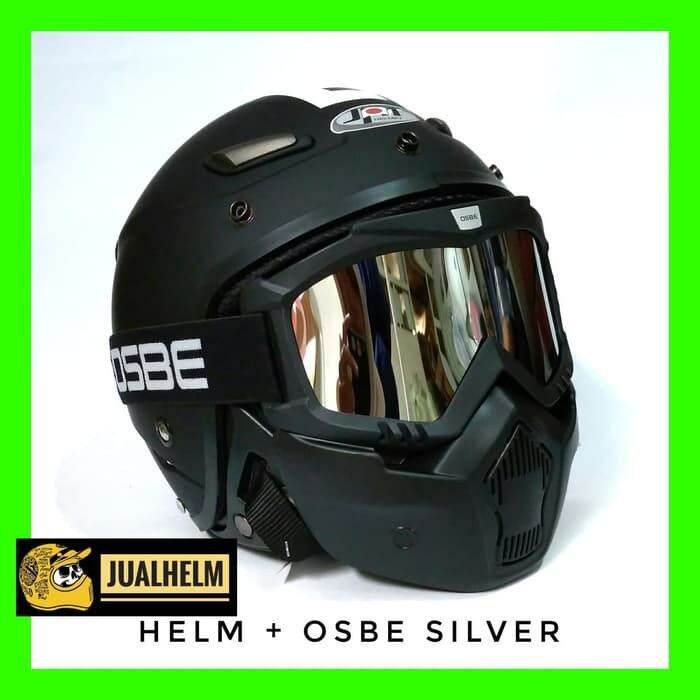 Helm JPN MOMO Black Doff Goggle Mask (Retro/Klasik/Classic/Bogo/Vespa ...