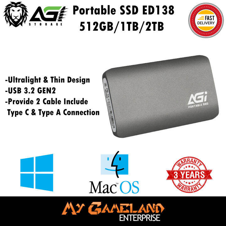 AGI Portable SSD ED138 512GB / 1TB / 2TB | External Solid State Drives ...