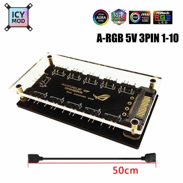 Rog Rgb Hub 1-10 1-6 Splitter 5v 3pin Sata Power Supply Lighting Panel ...