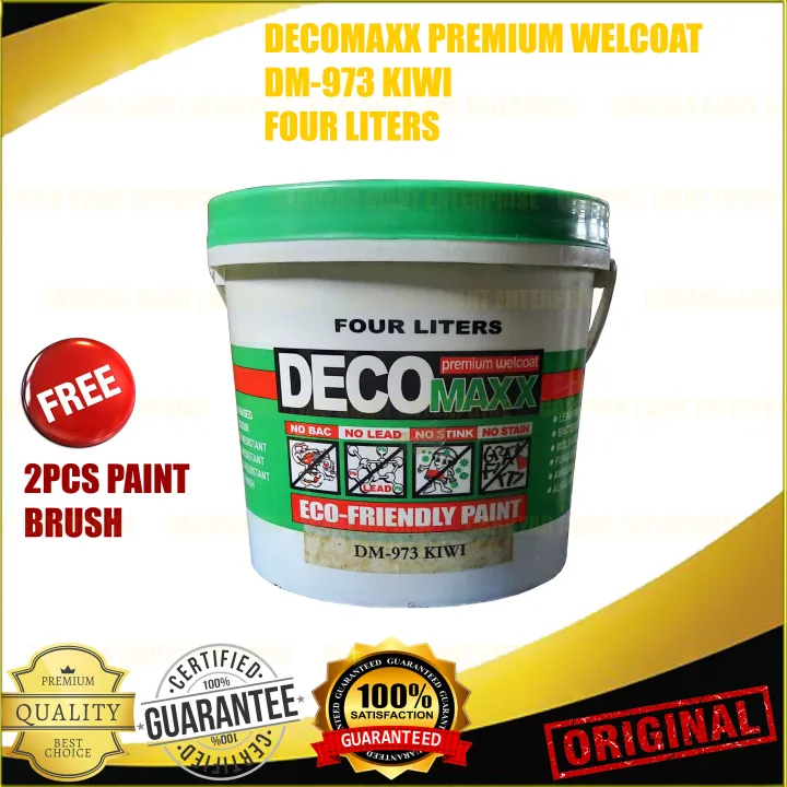 Decomaxx Premium Welcoat DM-973 Kiwi Sunshine Eco-Friendly Paint 4Liters with FREE 2pcs Paint ...