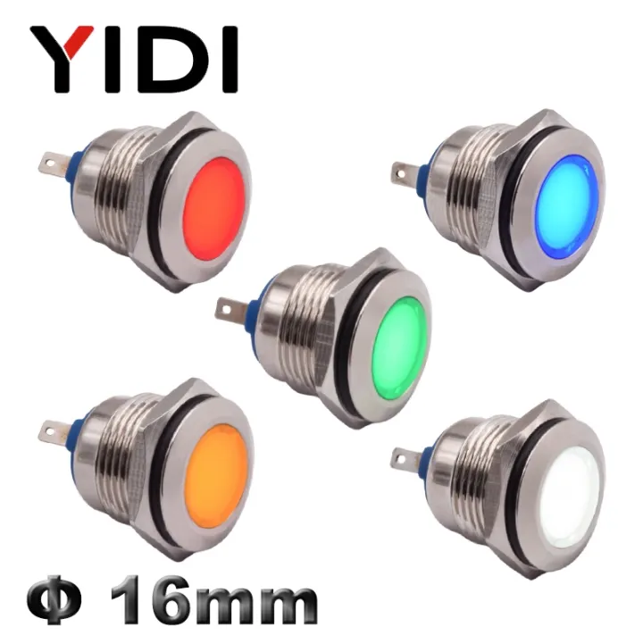 16mm Metal LED Indicator Warning Light Waterproof Chrome Panel Mounted ...