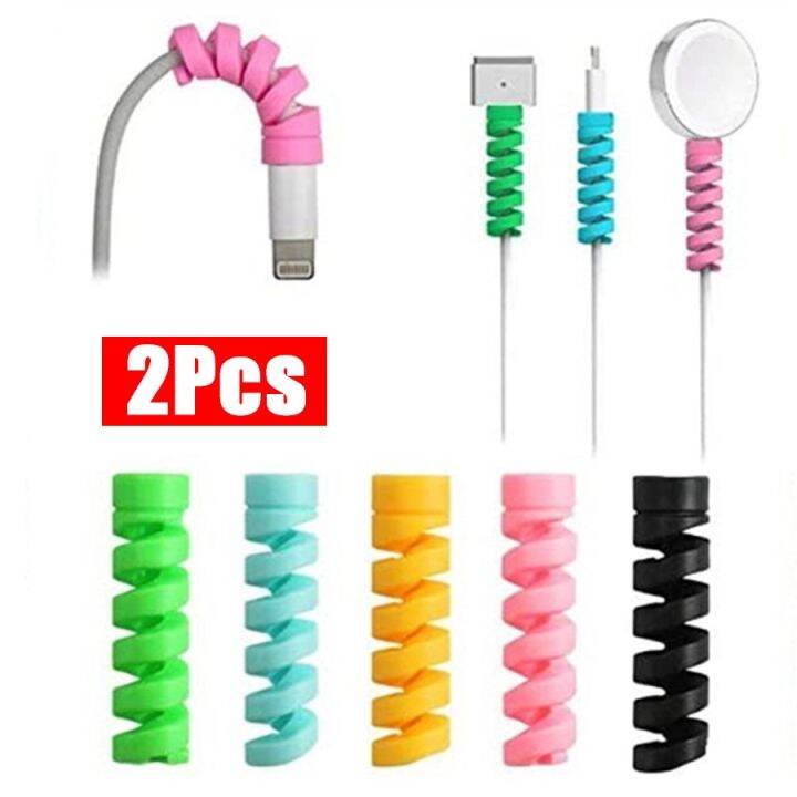 2Pcs Spiral Cable Protector Data Line Silicone Bobbin Winder Protective ...