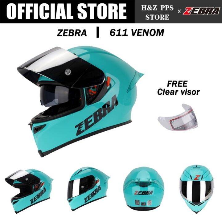 Zebra Ym-611 Venom Plain Motorcycle Helmet Dual Visor Motor With Free ...