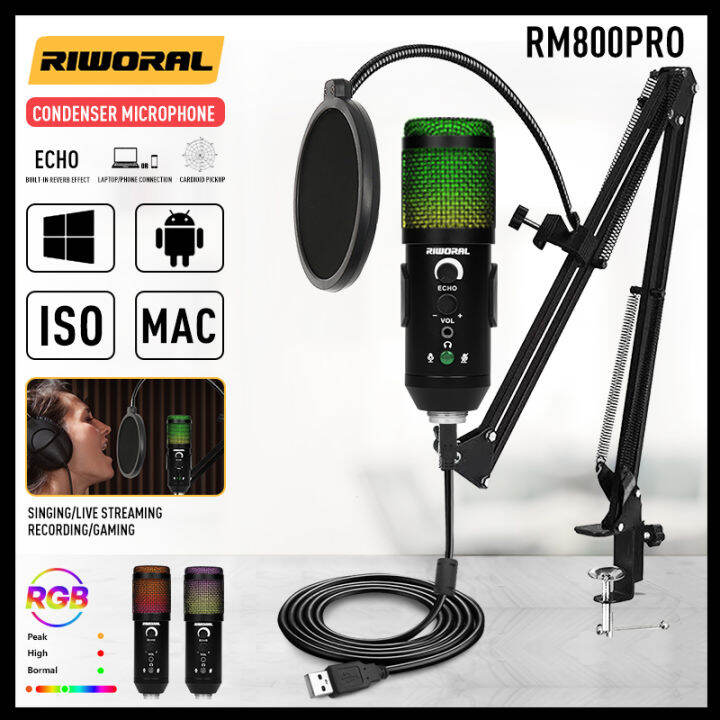 USB Microphone Gaming Microphone with Adjustable Boom Arm RGB Condenser ...