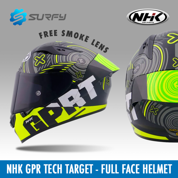 NHK Helmet GPR Tech Target Full Face with Free Smoke Visor Medium-Large ...