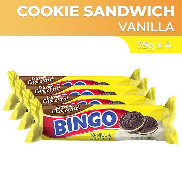Bingo Vanilla filled Choco Sandiwch Cookies 75g x 4 | Lazada PH