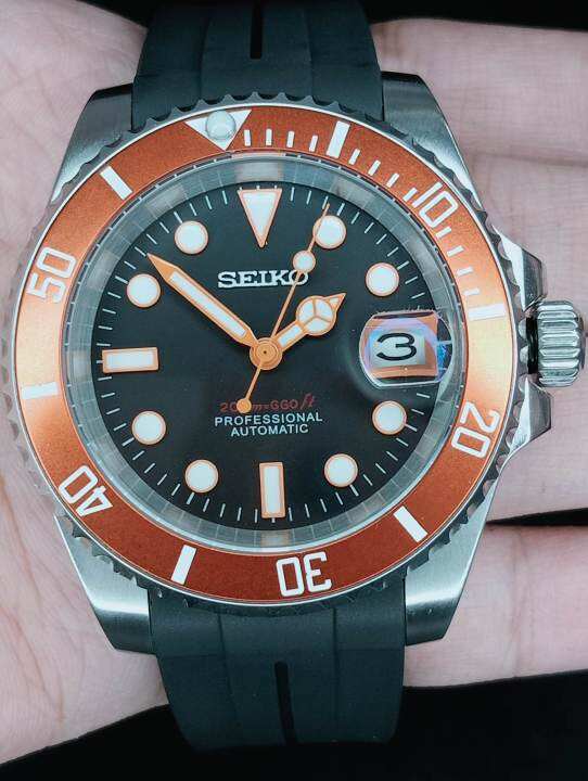 NH35 Automatic Movement OSCAR ORANGE SUB Custom Build Homage Watch ...