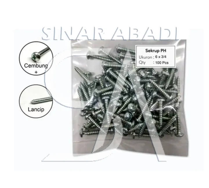 SEKRUP PH 6 x 3/4 - SKRUP PH 6x3/4 BAUT TAPPING ISI 100 PCS | Lazada ...