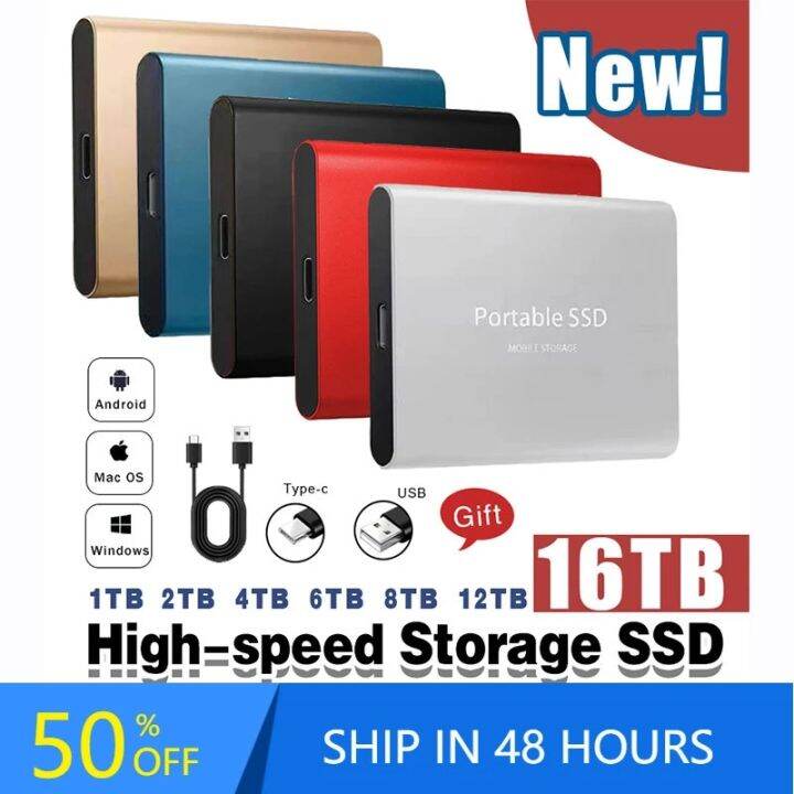 ฮาร์ดไดรฟ์เสริมอุปกรณ์จัดเก็บโทรศัพท์มือถือ16TB SSD โซลิดสเตตฮาร์ดดิสก์ชนิด C USB3.1แบบพกพาความ ...