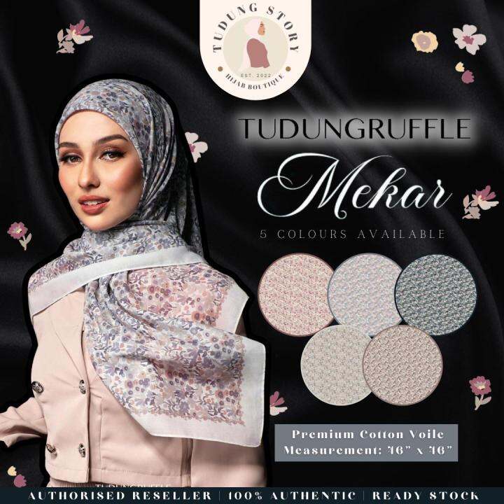 Tudung Ruffle MEKAR Printed Cotton Collection + Free Exclusive Box | Lazada
