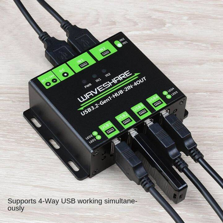 Waveshare Industrial 4-Way USB3.2 Gen 1 Hub 2IN-4OUT Dual Host Shared ...
