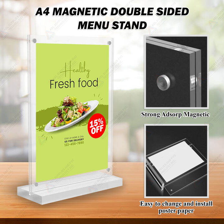 A4 A5 MAGNETIC DOUBLE SIDED MENU STAND CLEAR PICTURE FRAME ACRYLIC ...