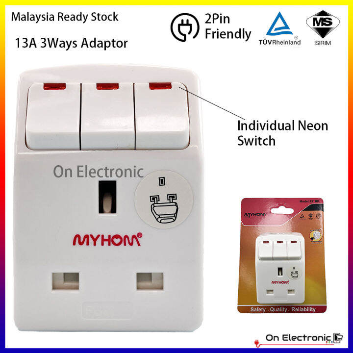 13A 3Ways 3pins Individual Neon Switch Adaptor with SIRIM Approved | Lazada
