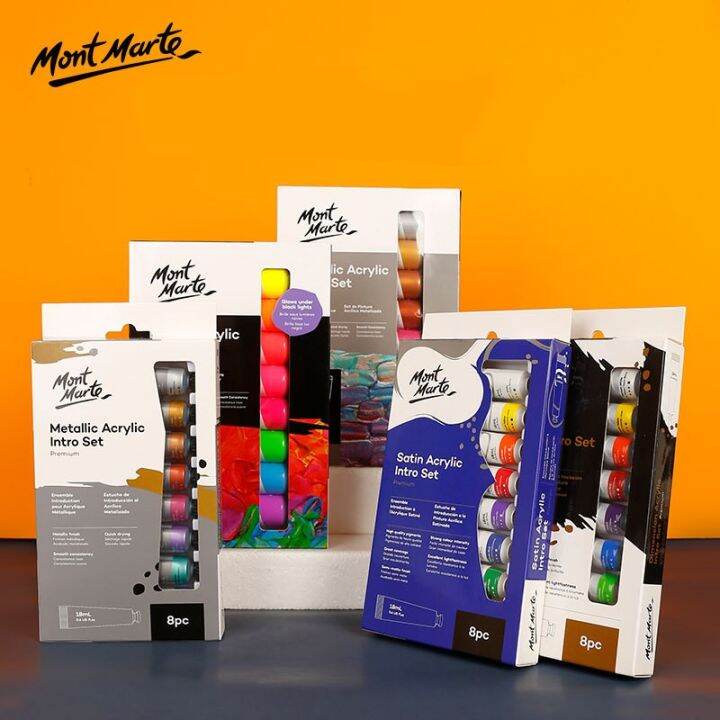 Mont Marte 8 Colors 18/36ml Metallic/Fluorescent color Acrylic paint ...