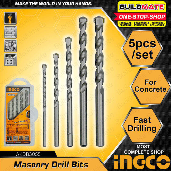 BUILDMATE Ingco 5PCS Concrete Masonry Drill Bits SET AKDB3055 | UAKDB3055 5/32" to 3/8" Inch ...