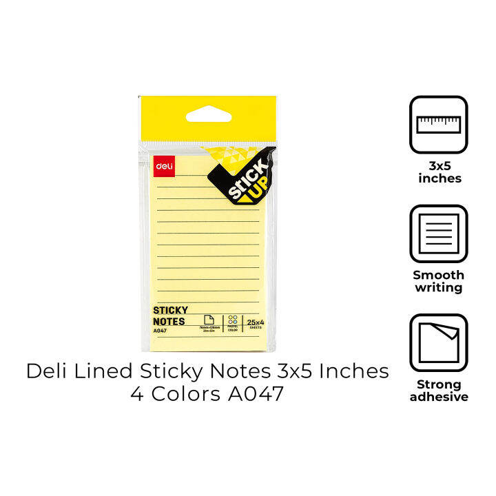 Deli A047 Lined Sticky Notes 3x5 Inches 4 Colors | Lazada PH