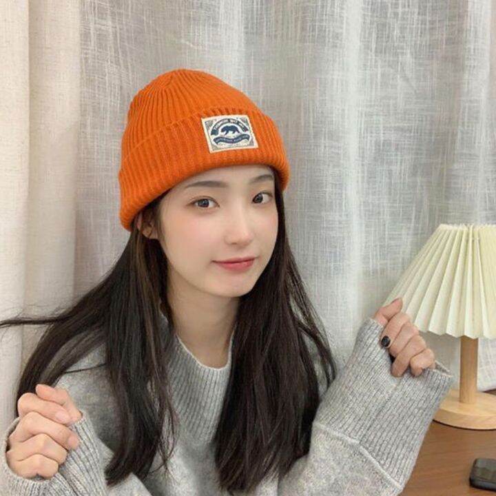 DGJKF หมวกไหมพรมถักสไตล์เกาหลี,หมวกถักบีนนี่ของผู้หญิงหมวกสไตล์แฟชั่นสี ...