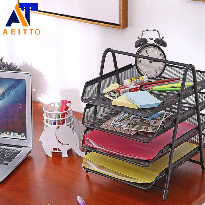 Desk Metal Iron Mesh Document 4 Tier File Holder Tray A4-size paper ...