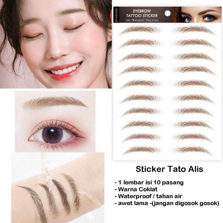 10 Pasang Sticker Tattoo Alis Temporary Tato Alis Coklat Waterproof ...