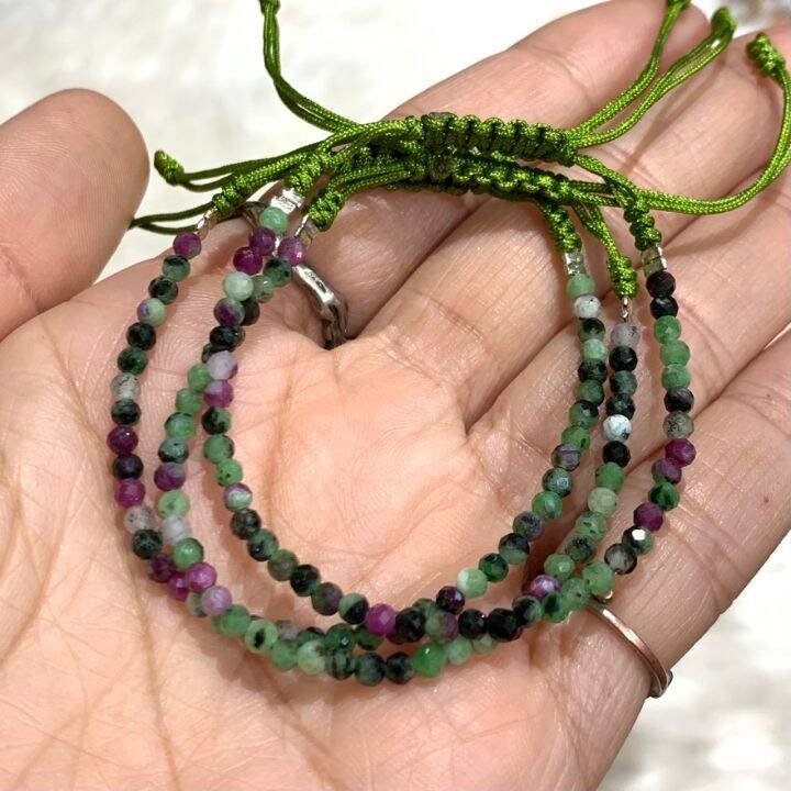 กำไลข้อมือ เชือกถัก รูบี้ ซอยไซต์ Ruby Zoisite 3mm เจีย หินนำโชค หินแท้ 100% *ฟรีไซต์* (ราคาต่อ ...