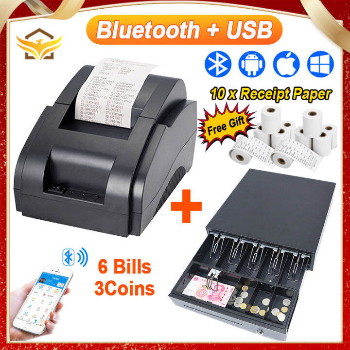 【Combo Set】58mm Bluetooth Thermal printer Cash Receipt Printer POS ...