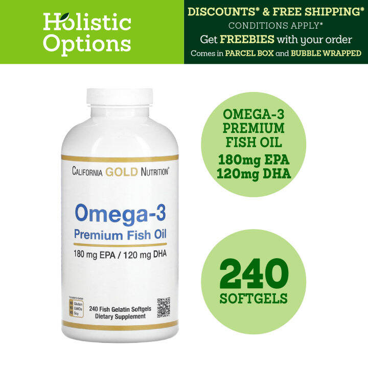 [Authentic] California Gold Nutrition, Omega-3 Premium Fish Oil, 180 mg EPA and 120 mg DHA, 240 ...