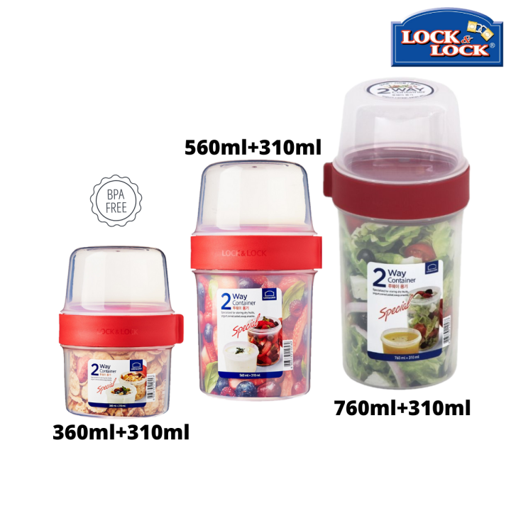 LocknLock (360ml+310ml)+(560ml+310ml)+(760ml+310ml) Twist 2 Way PP Airtight Stackable Food ...