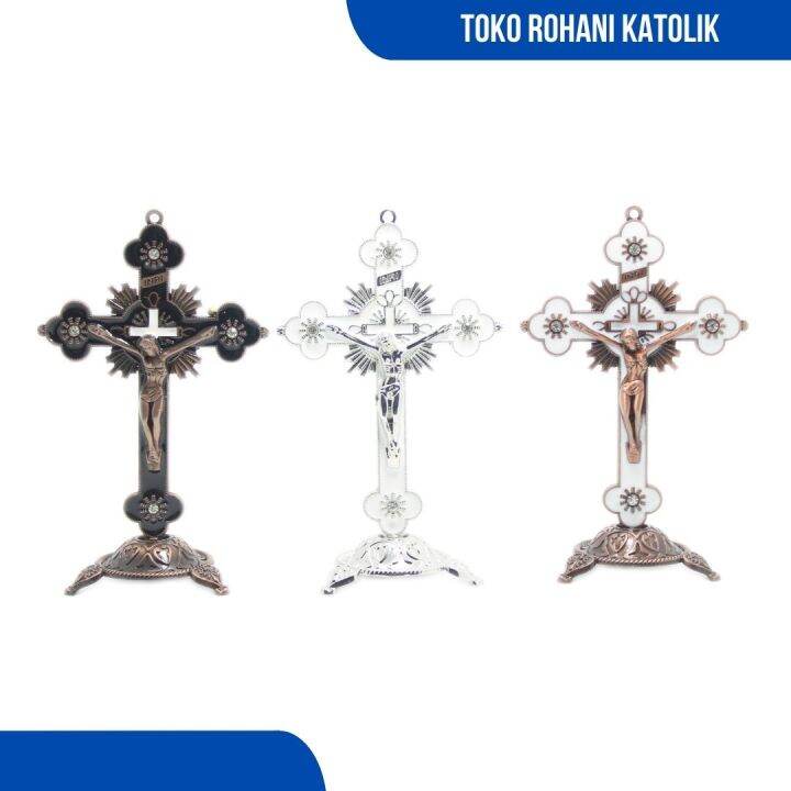 SALIB DUDUK CAHAYA 13,5 CM / SALIB DUDUK KATOLIK / SALIB MEJA / SALIB ...
