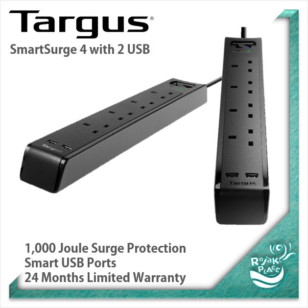 Targus SmartSurge 4 with 2 USB Ports Surge Protection Power Plug ...