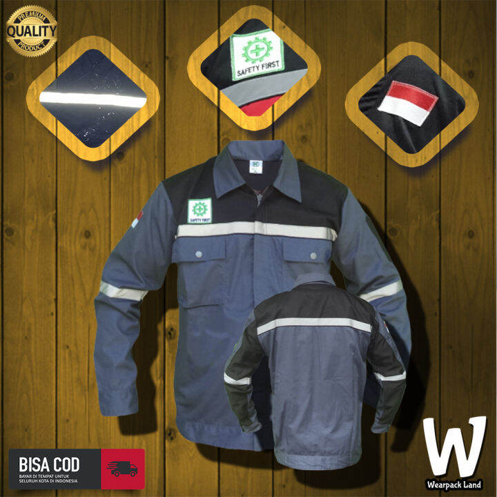 Wearpack Safety Abu Hitam Lengan Panjang Atasan Proyek Mekanik Lapangan ...