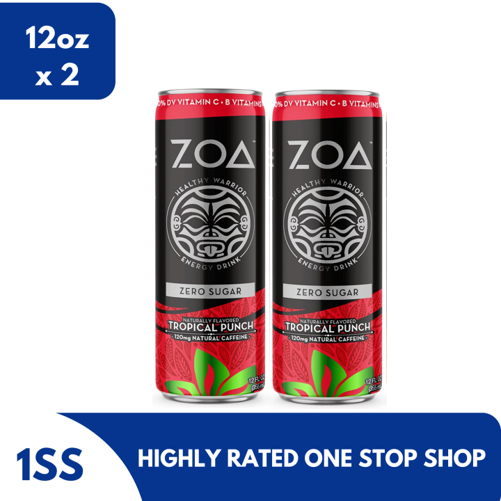 ZOA Zero Sugar Energy Drink Tropical Punch, 12oz set of 2 (Exp Sep 17 ...