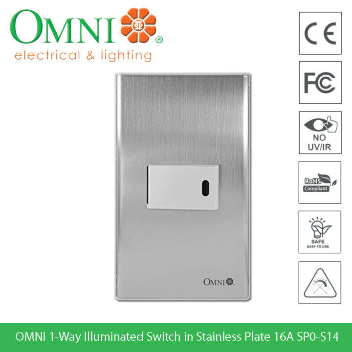 OMNI 1-Way Illuminated Switch in Stainless Plate 16A SP0-S14 | Lazada PH