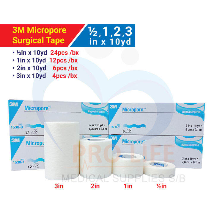 3M Micropore Surgical Tape ½"/1"/2"/3" ( x 10yds) without dispenser | Lazada