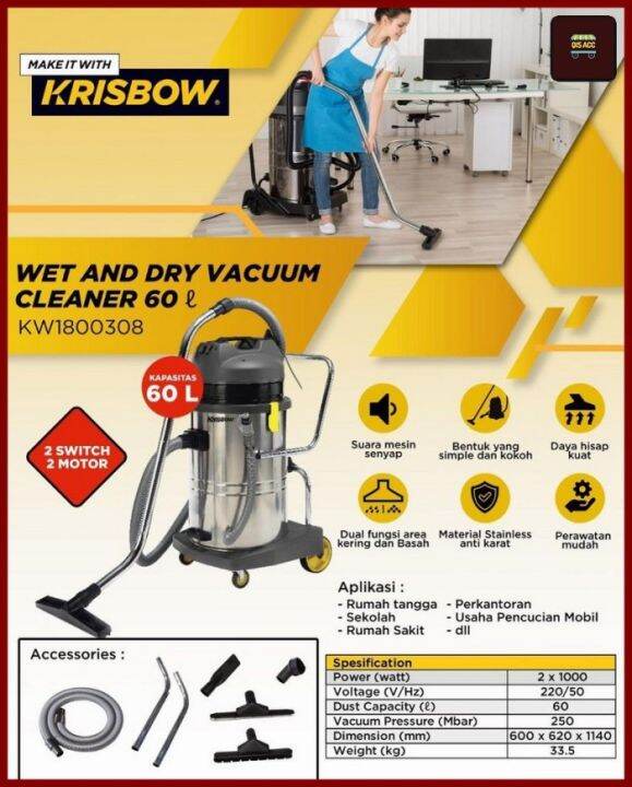 KRISBOW Vacuum Cleaner Penghisap Debu Kering & Basah 60 Ltr 1000 Watt ...