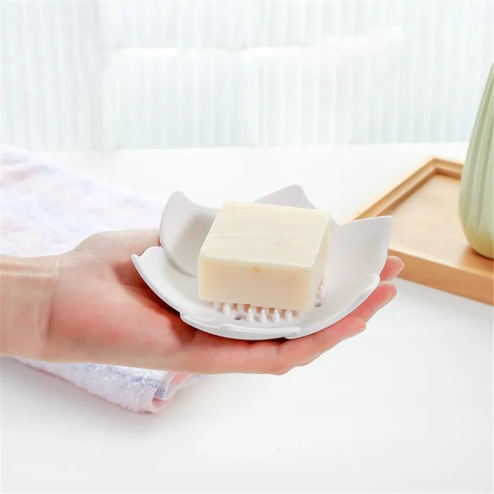 Draining Soap Dish Soap Box Plate Lotus Shape Silicone Portable Soap ...