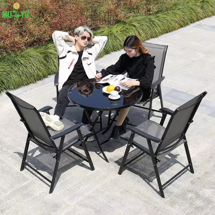 MUYU Outdoor Folding Table and Chair Combination Coffee Outdoor Rattan ...