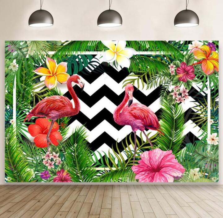 Tropical Flamingo Backdrop for Girls Hawaiian Party Decorations Summer ...