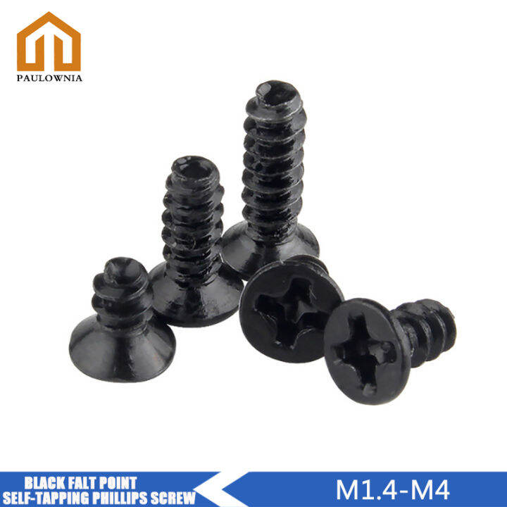 M1.4 M1.7 M2 M2.3 M2.6 M3 M3.5 M4 Black Zinc Countersunk Head Flat Tail Self-Tapping Screw Cross ...